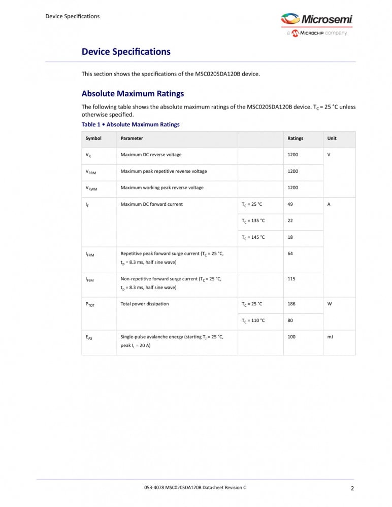 MSC020SDA120B datasheet page 2