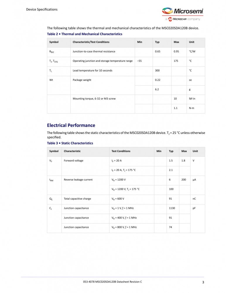 MSC020SDA120B datasheet page 3