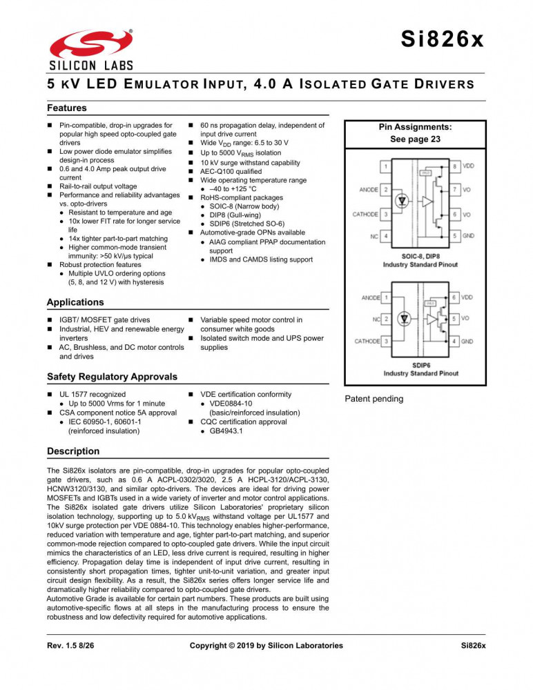 SI8261BAD-C-IS datasheet page 1
