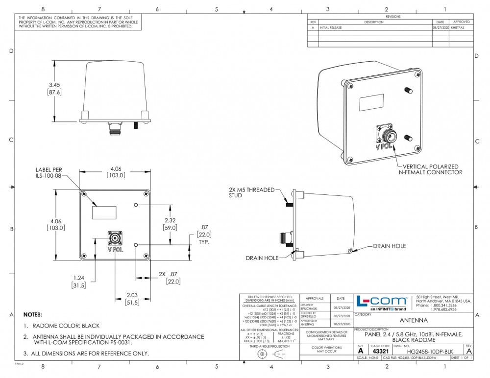 L-com HG2458-10DP-BLK product drawing