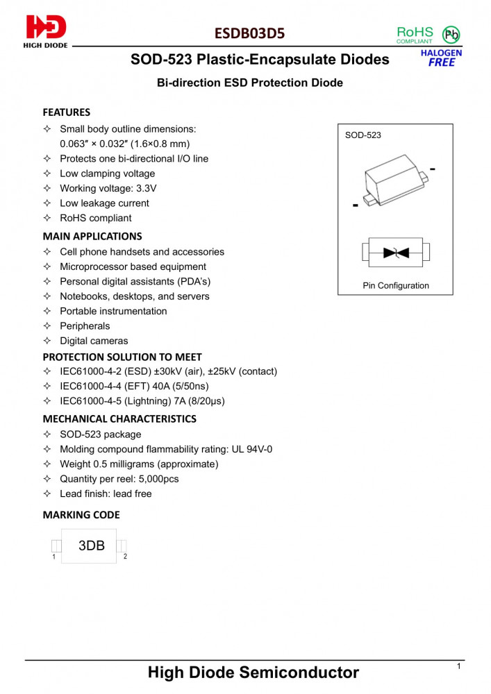 ESDB03D5 datasheet page 1