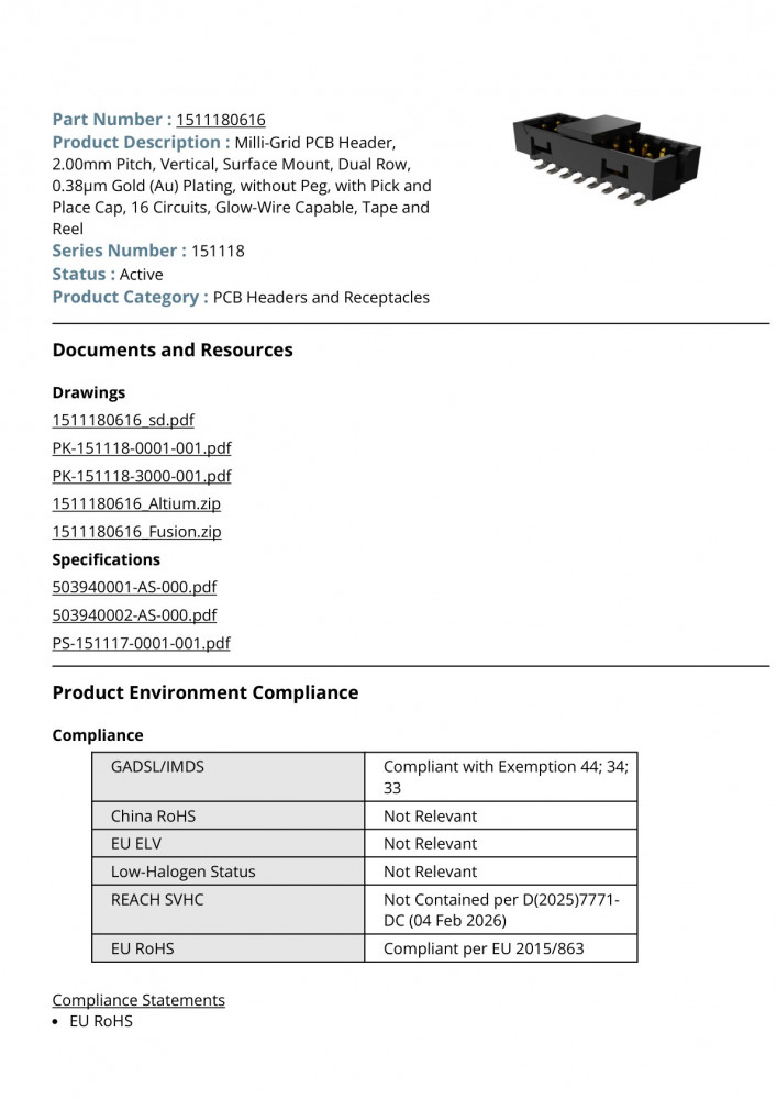 MOLEX 1511180616 product specification page 1