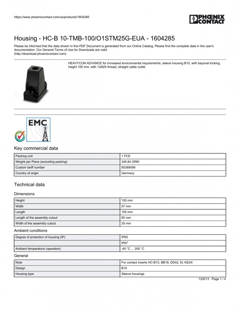 Phoenix Contact 1604285 technical document page 1