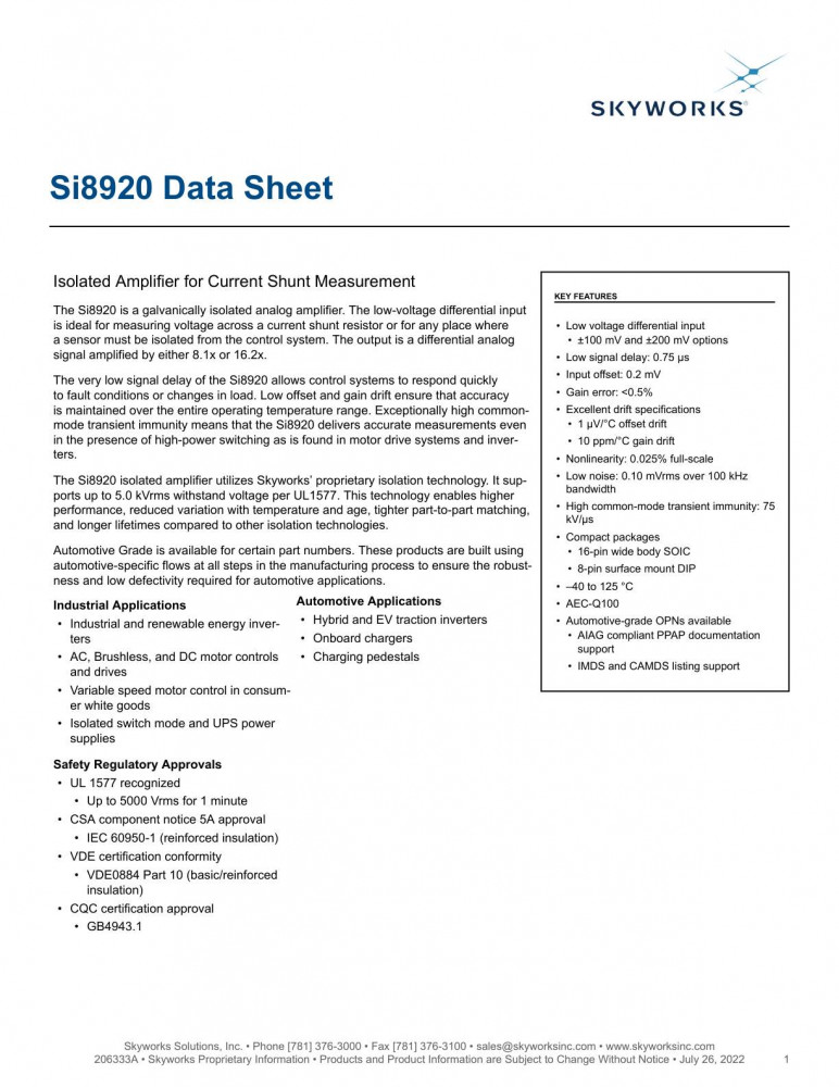 SI8920 datasheet page 1