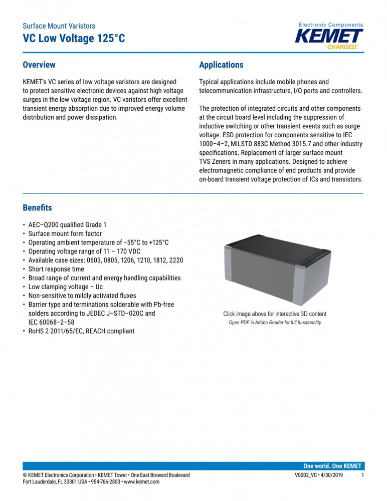 KEMET VC series datasheet page 1