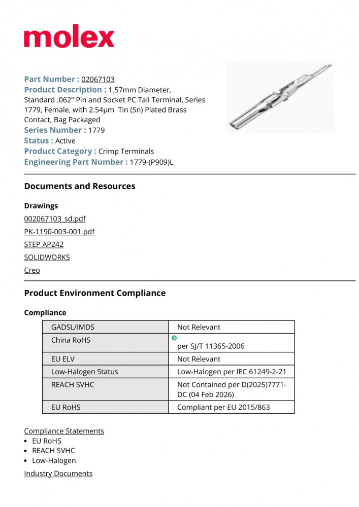 Molex packaging drawing page 1