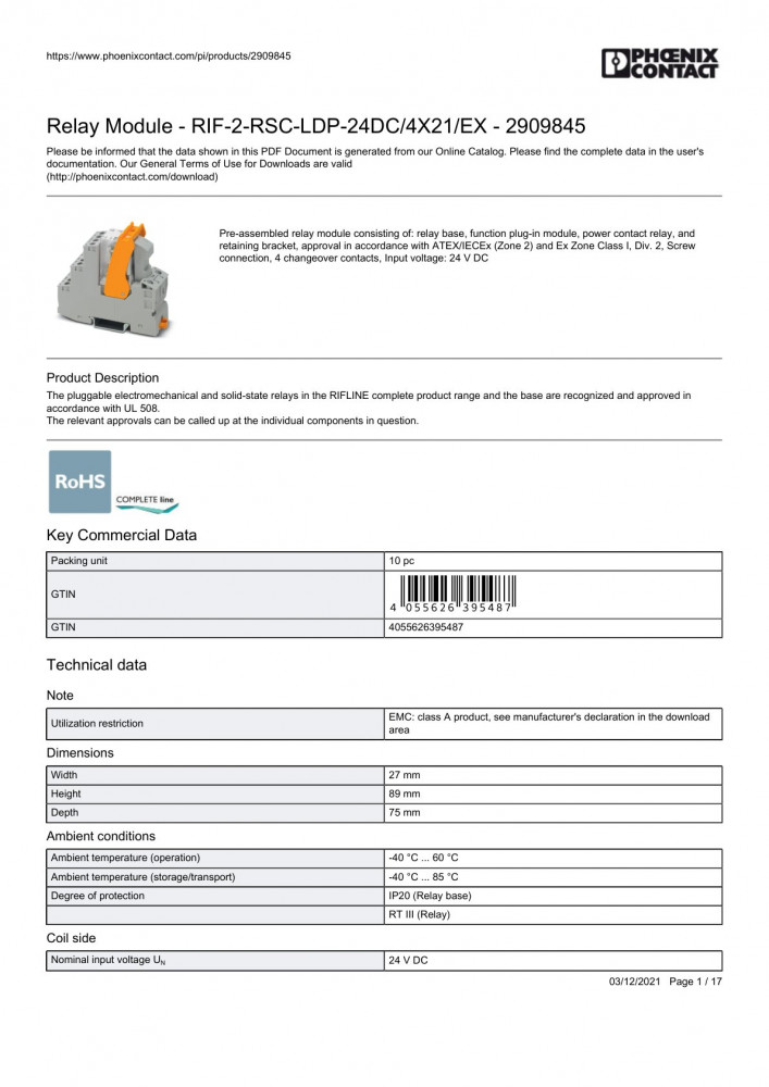 Phoenix Contact 2909845 document page 1