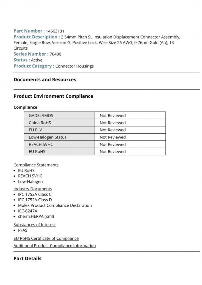 MOLEX SL product specification page 1