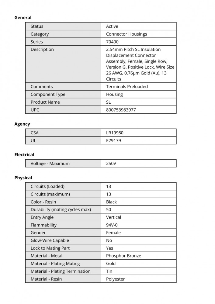 MOLEX SL product specification page 2