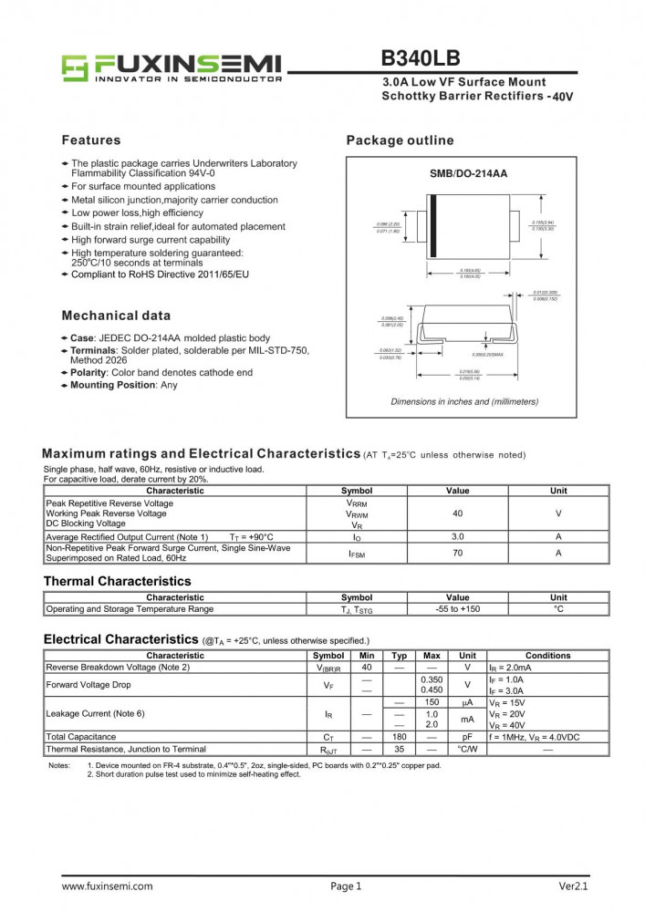 B340LB datasheet page 1