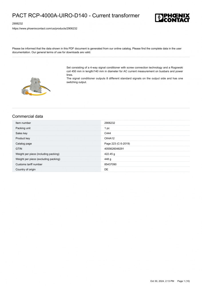 Phoenix Contact 2906232 product document page 1