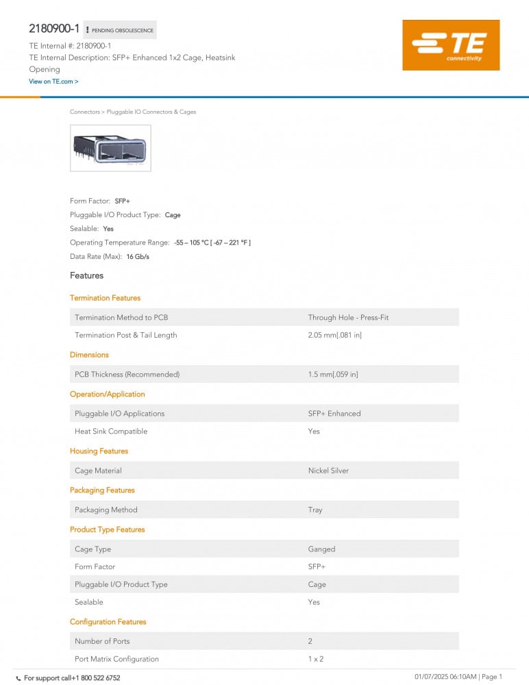 TE Connectivity 2180900-1 technical document page 1