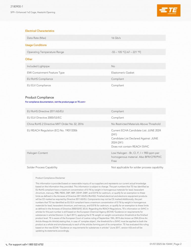 TE Connectivity 2180900-1 technical document page 2
