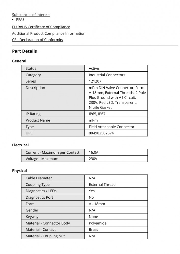 Molex S28 DIN valve connector packaging specification page preview 2