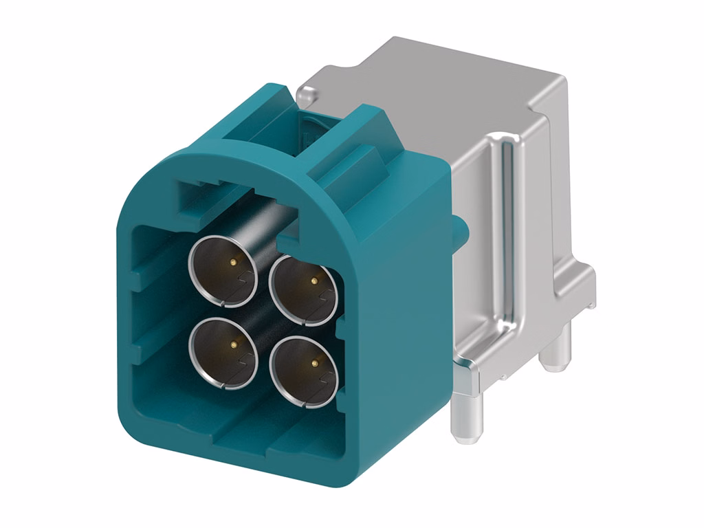 High-Speed FAKRA Mini (HFM) Quad Header, 2x2, Right-Angle, Through Hole, Key Z, Water Blue, 50 Ohms for sale
