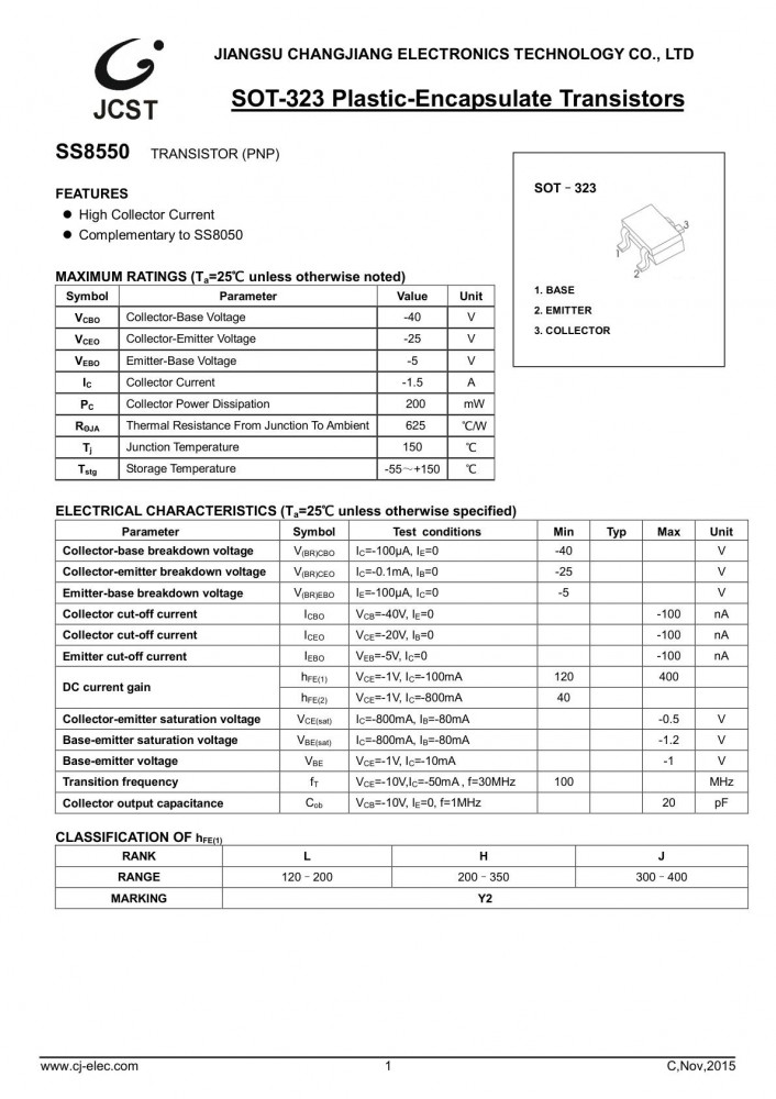SS8550 datasheet page 1