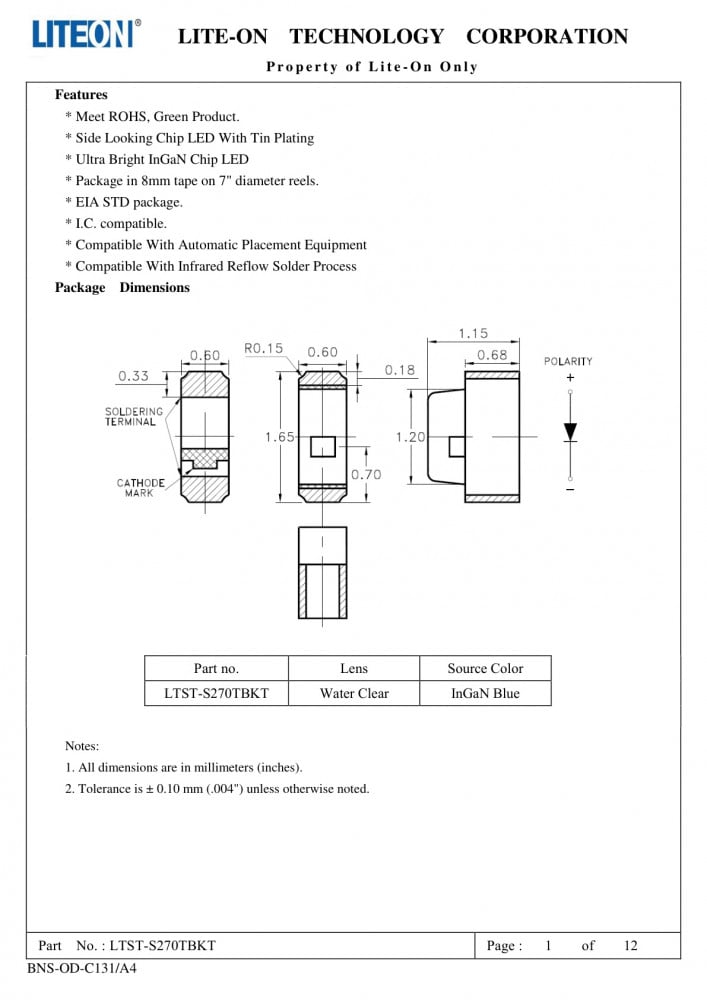 LTST-S270TBKT datasheet page 2
