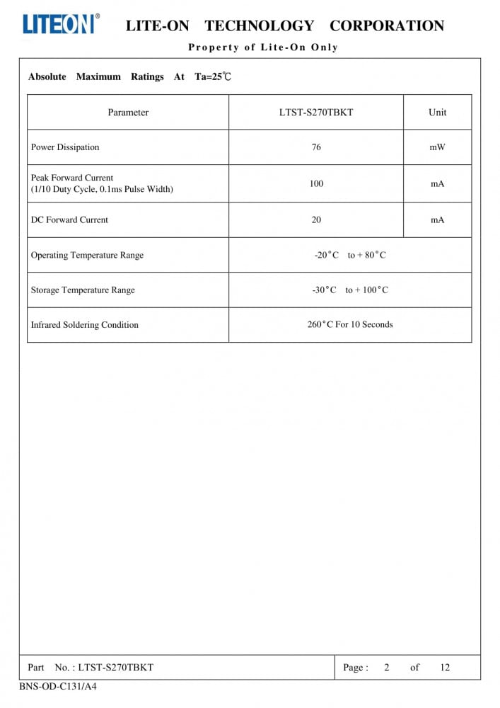 LTST-S270TBKT datasheet page 3