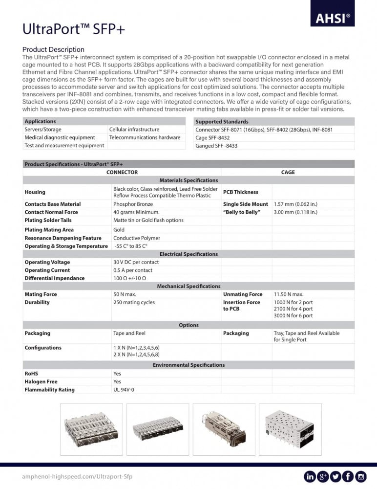 Amphenol UltraPort SFP+ technical document page 1