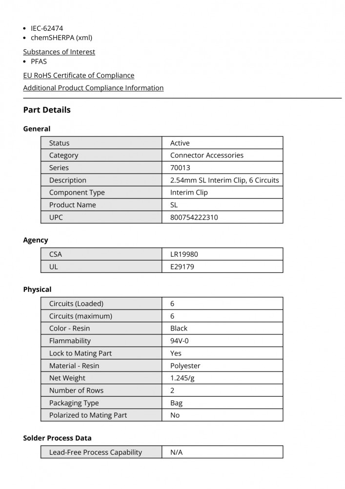 Molex SL product specification page 2