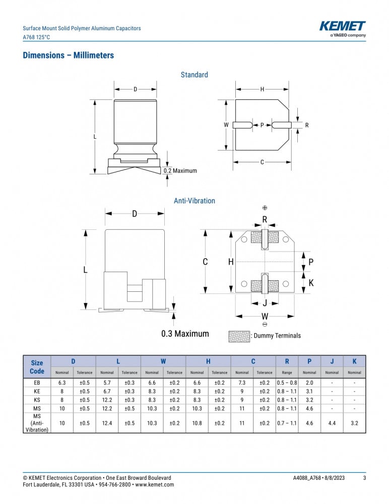 KEMET A768 series datasheet page 3