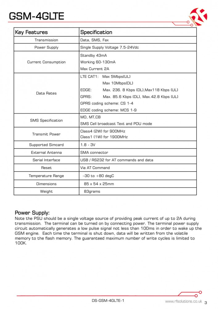 GSM-4GLTE product document page 3