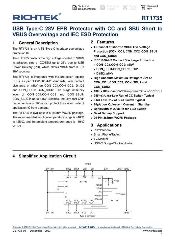 RT1735 datasheet page 1