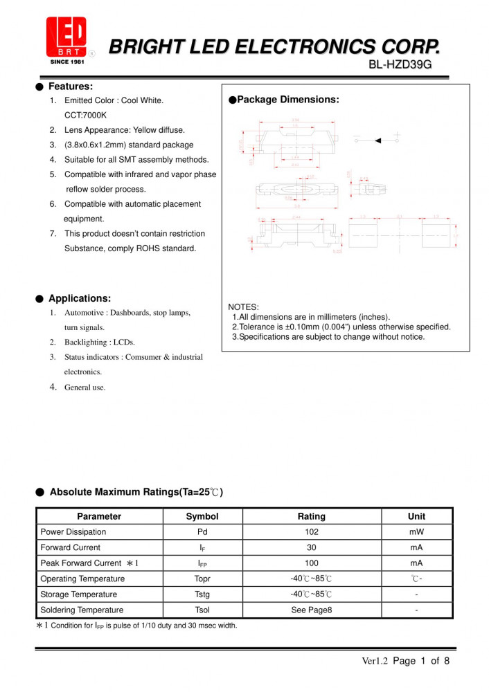BL-HZD39G datasheet page 1
