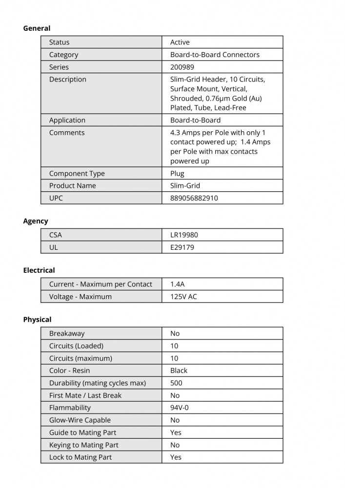 Technical document image 2 for MOLEX 2009890210