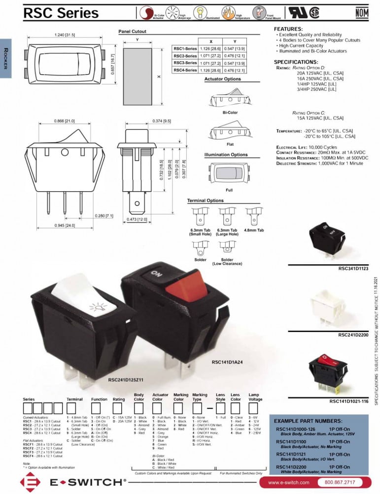 E-Switch RSC series technical documentation preview