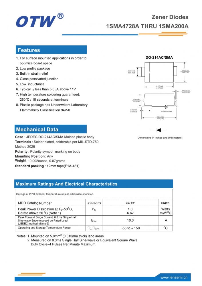 OTW 1SMA4738A datasheet page 1