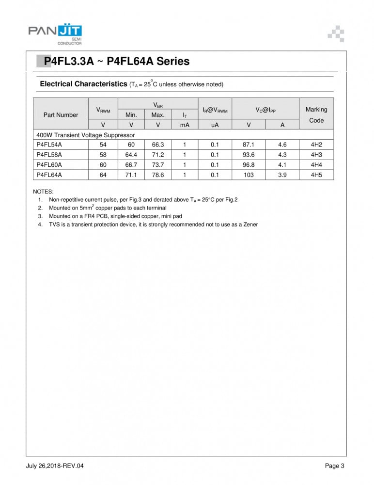 PANJIT P4FL series datasheet page 3