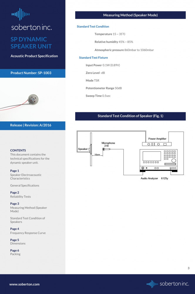 SP-1003 acoustic product specification, page 3