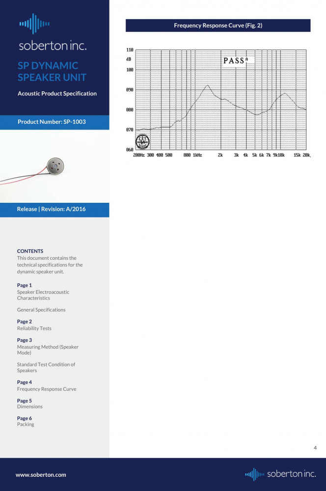 SP-1003 acoustic product specification, page 4