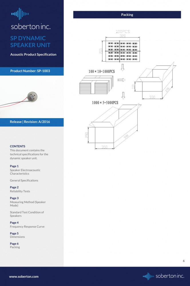 SP-1003 acoustic product specification, page 6