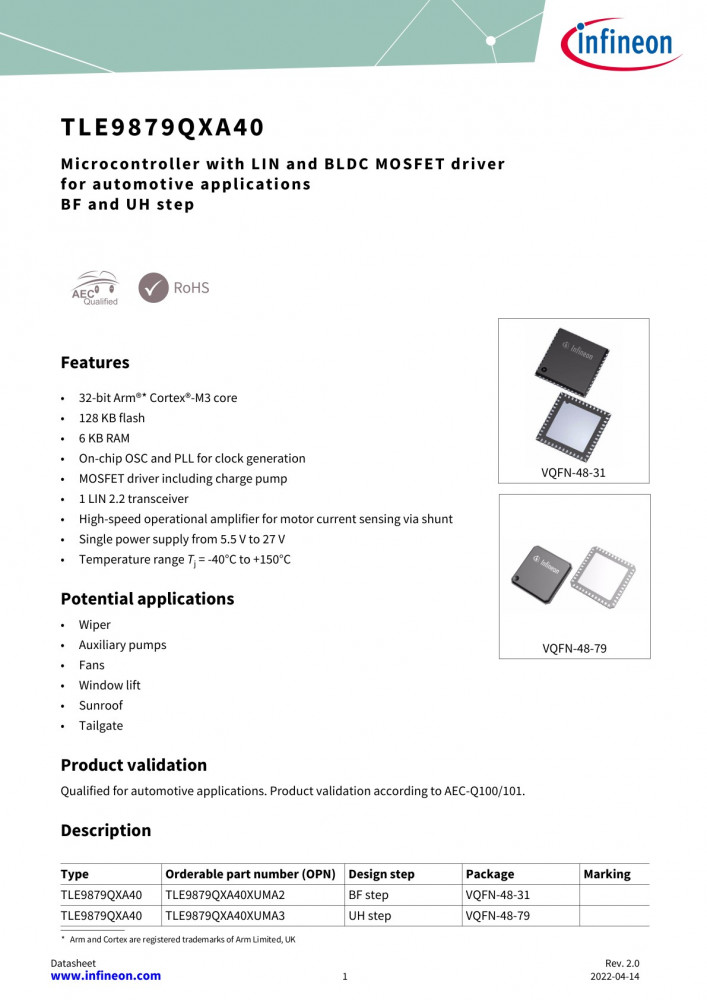 TLE9879QXA40 technical document page 1