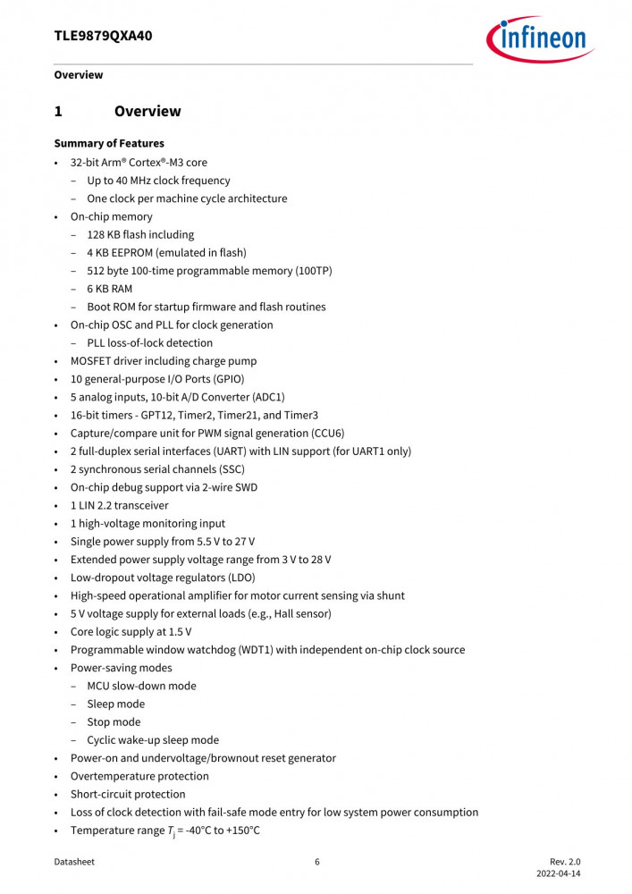 TLE9879QXA40 technical document page 6