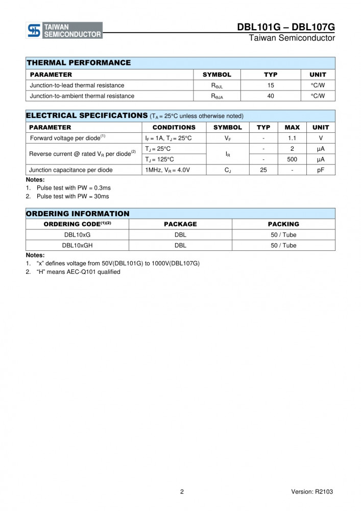 DBL103G datasheet page 2