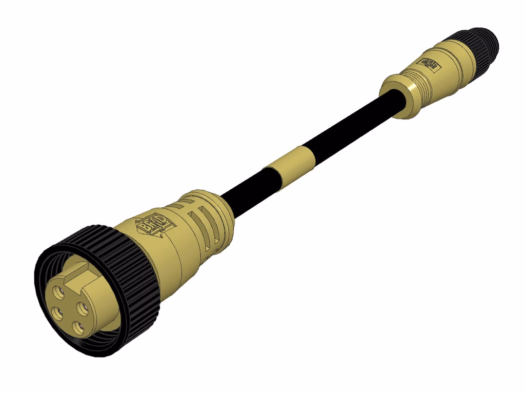 M12 Signal, A-Coded, Double-Ended Cordset, 4 Poles, Female (Straight) to Male (90°), 18 AWG, Yellow TPE Cable, Yellow Overmold, 1.50m (4.92') Length