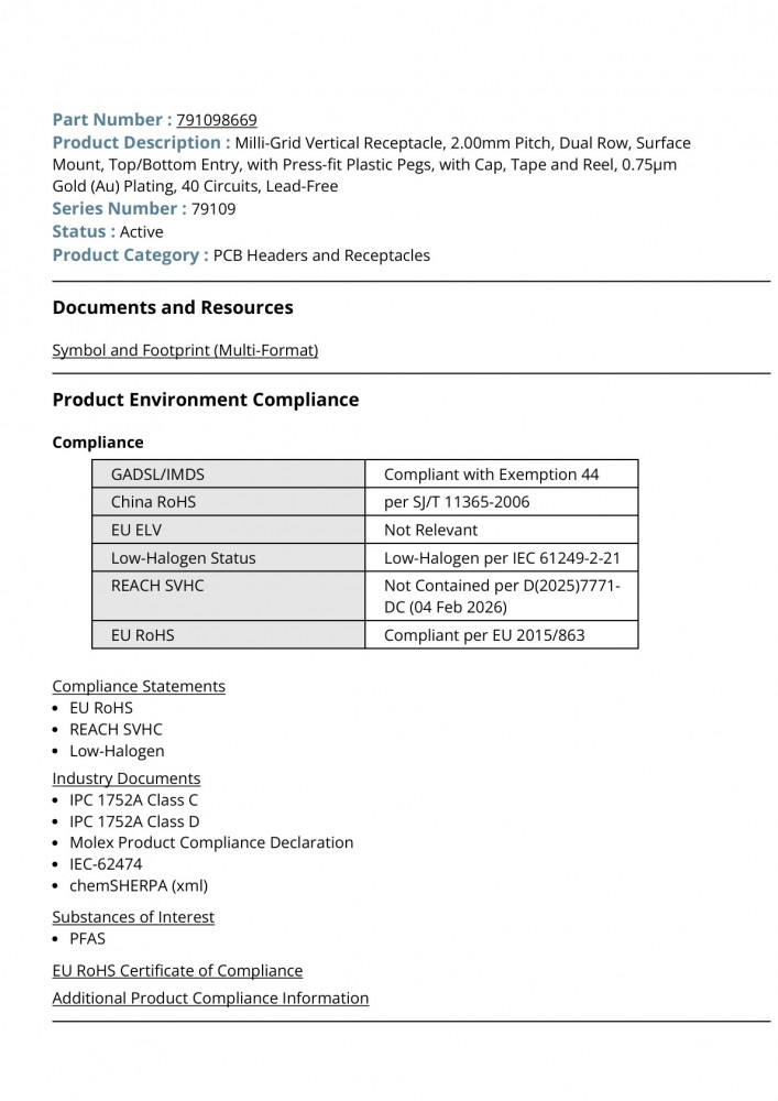 MOLEX 791098669 technical document page 1