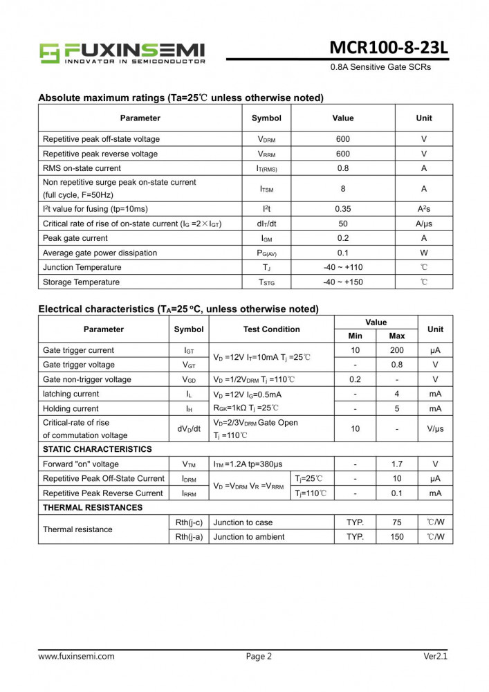 MCR100-8-23L datasheet page 2