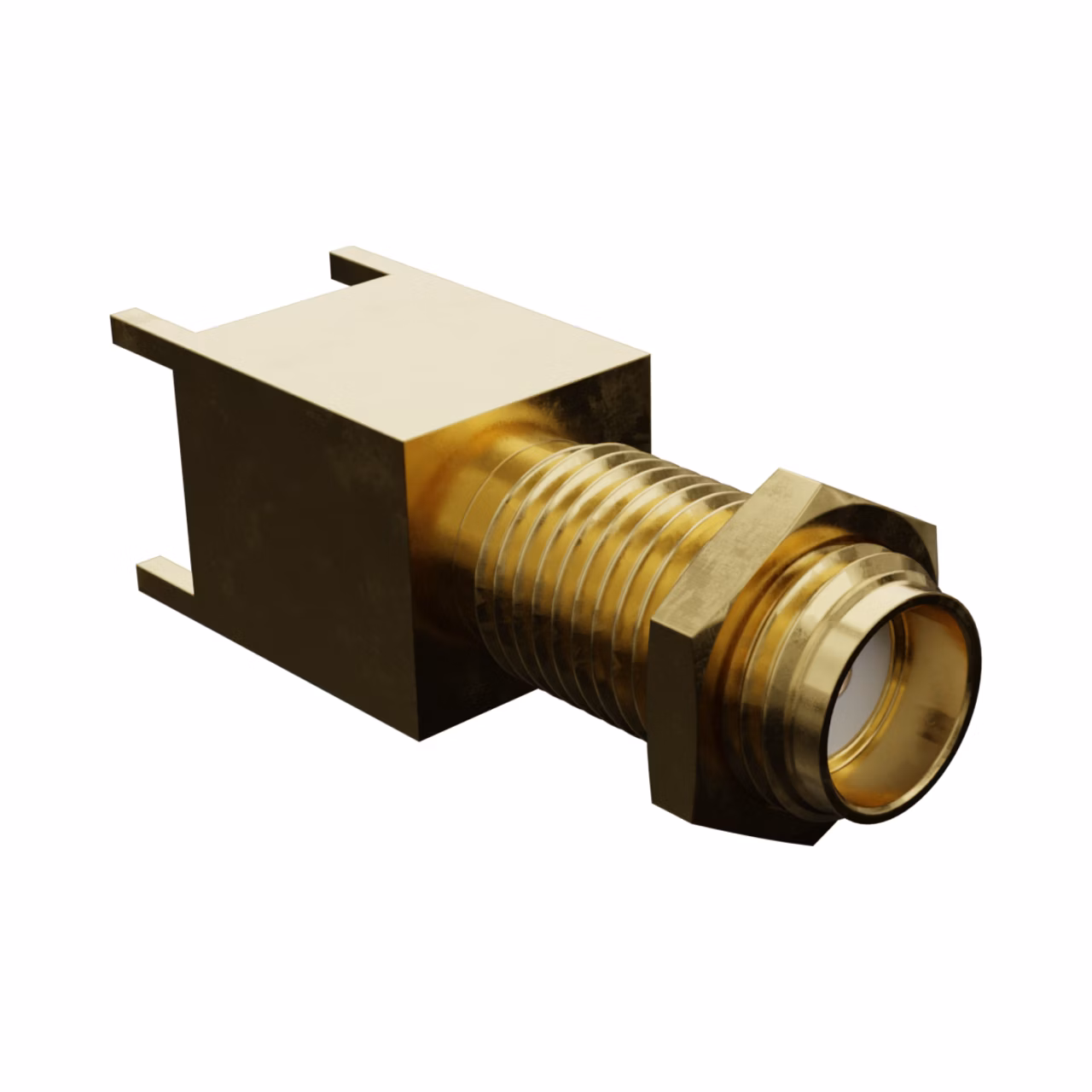 SMA Jack, Straight, Bulkhead Receptacle, PCB, Through Hole, with Hex Nut, Brass Body, Gold (Au) Plated, Tray, 50 Ohms for sale