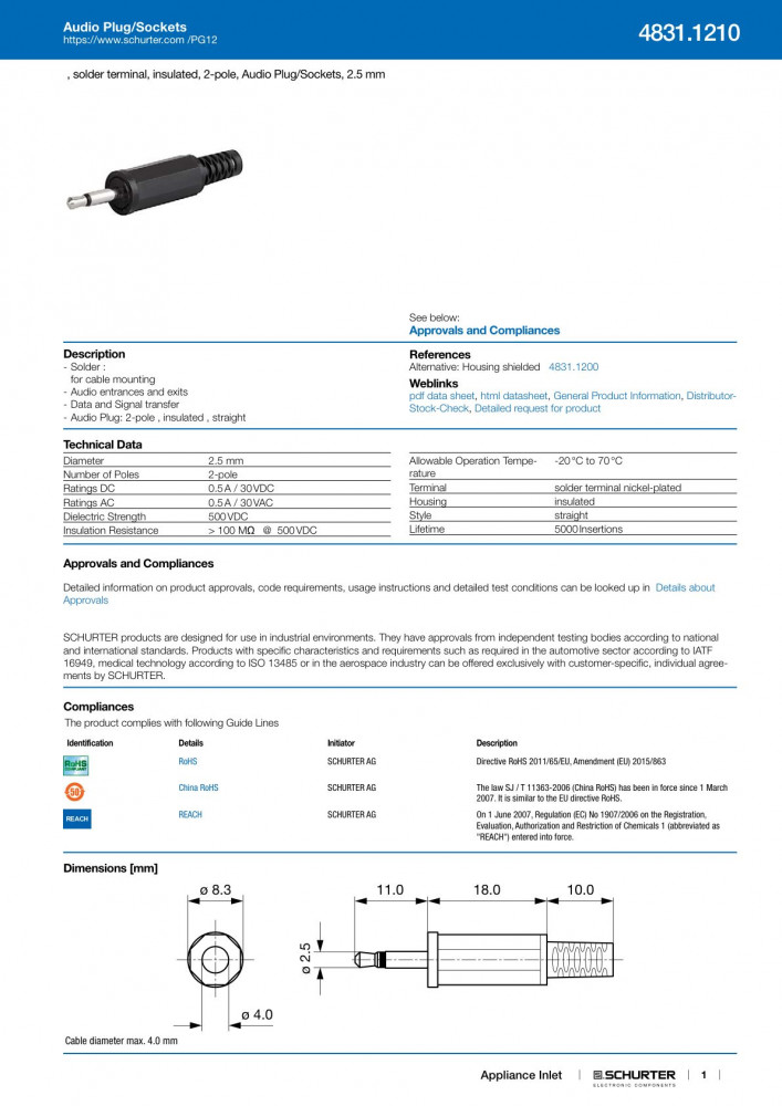 SCHURTER 4831.1210 technical document page 1