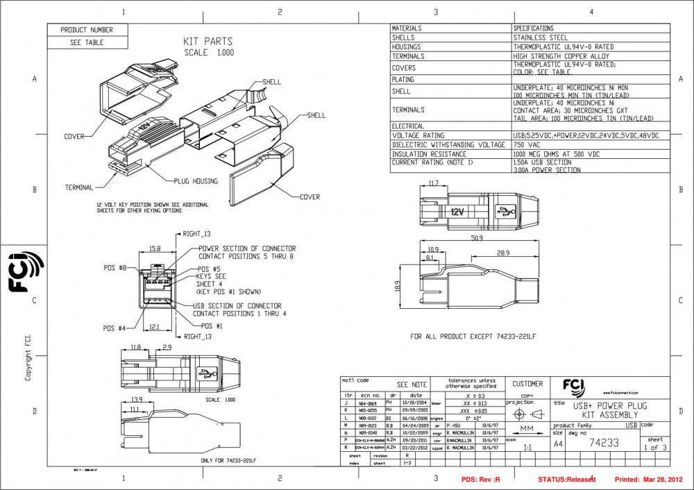 Amphenol 74233 series technical drawing sheet 1