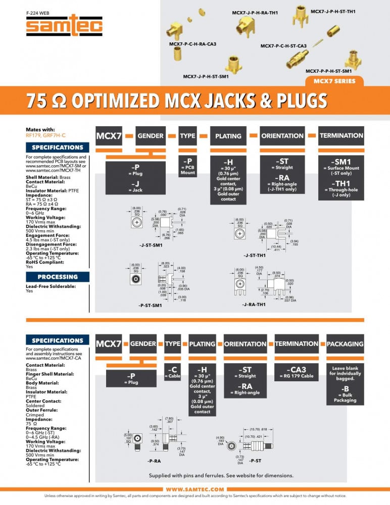 Samtec MCX7 product documentation page 1