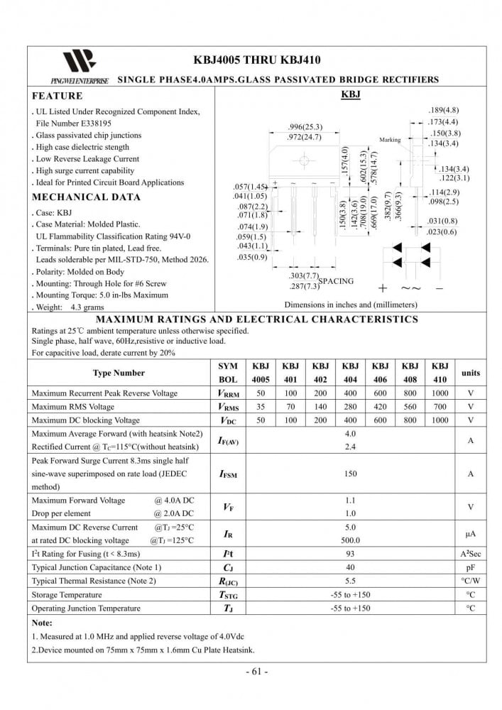 KBJ406 datasheet page 1