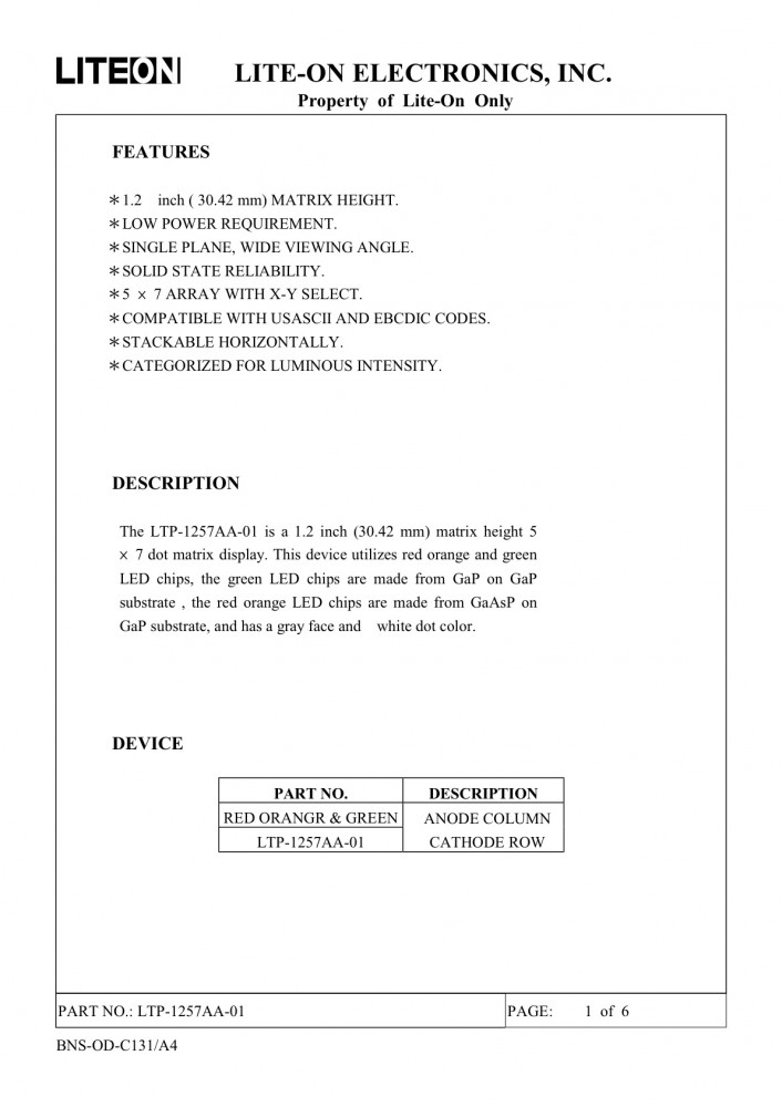 LTP-1257AA-01 datasheet page 1
