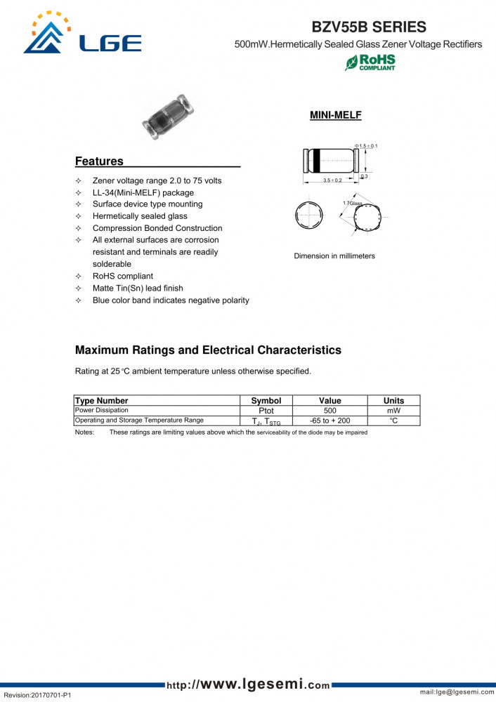 LGE BZV55B series datasheet page 1