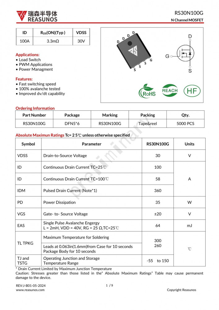 RS30N100G datasheet page 1