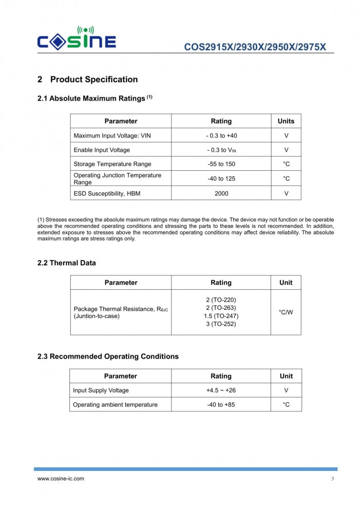 COS29302WU datasheet page 3